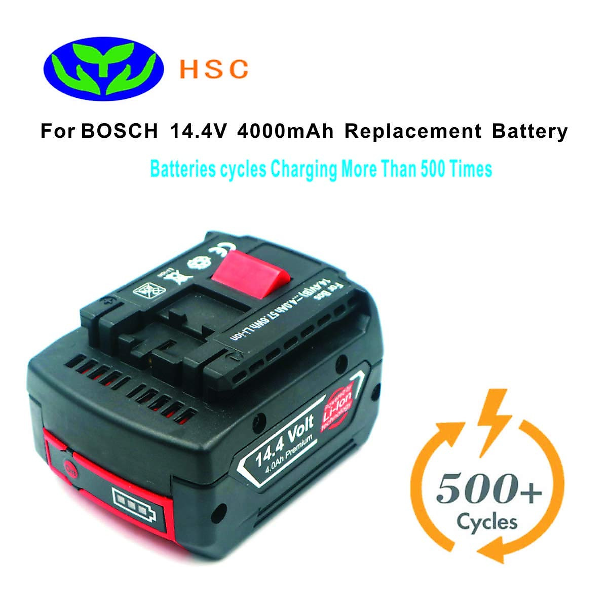4000mAh 18650 Battery Pack BOS14.4B Li-ion Battery 14.4V Replacement for Bosch BAT607 BAT607G BAT614 BAT614G Battery Pack 14.4V