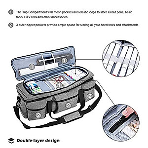 ProCase Cricut Maker and Explore Air Carrying Case, Double-Layer Lightweight Cricut Accessories Travel Tote Bag for Cricut Explore Air 2 and Silhouette Cameo 4 / Cameo 3(Bag Only) -Grey