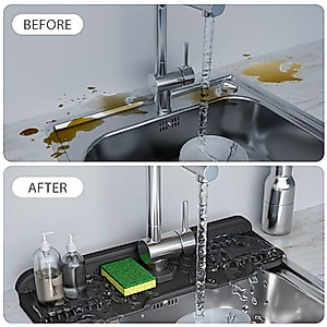 Kitchen Sink Splash Guard, Silicone Draining Mat Kitchen Faucet, 90° Foldable Design to Accommodate a Variety of Sink Countertops Black (17* 5.9)