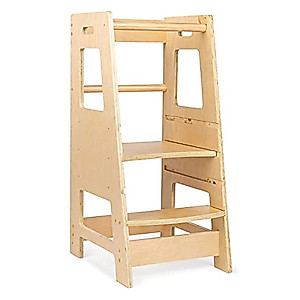 KidzWerks Child Standing Tower, Wood Step Stools for Kids, Toddler Step Stool for Kitchen Counter, The Original Kitchen Stepping Stool, Adjustable Platform, Natural Wood