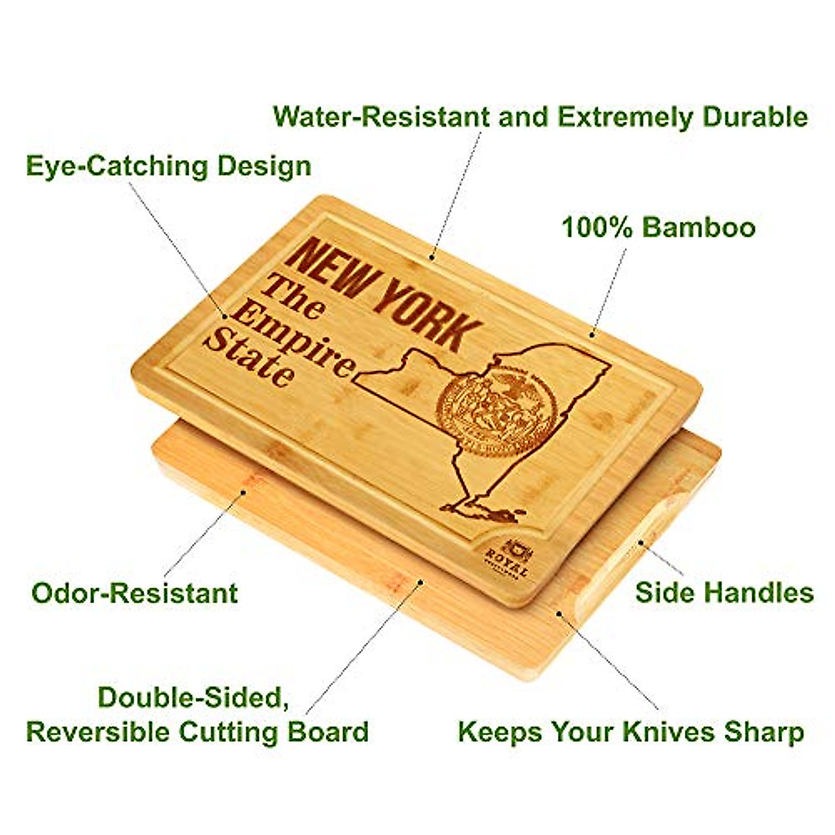 Bamboo State Cutting Board for Kitchen – New York Cheese Board, Charcuterie Platter & Serving Tray, (15" x 10")