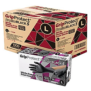 GripProtect Precise Black 5 Nitrile Exam Gloves | 5 Mil Thickness | Chemo-Rated | Medical, Law Enforcement, Tattoo, Dental, Janitorial, Food & Agriculture