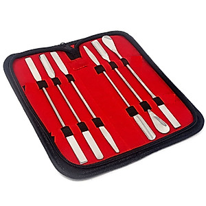 6 PCS Micro Lab Spatula Sampler Set, Stainless Steel Double Ended Sampling Spoon Mixing Spatulas, Square, Scoop, Round & Tapered Arrow End, 7" Length