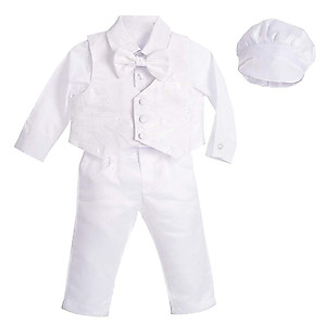 Dressy Daisy Baby Boys White Suit Christening Clothing Baptism Outfits with Bonnet Long Sleeve Floral Size 6-9 Months