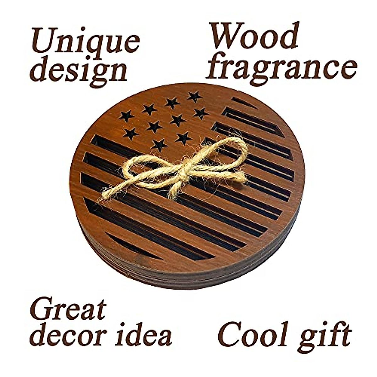 Independence Day Wood Coasters Set - This USA Gift Include 4pcs Carved American Flag Wooden Coasters for Drinks - Great Patriotic Home Decorations