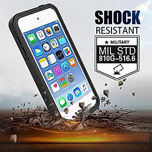iPod Touch 7 Case Waterproof, DINGXIN IP68 Certified Waterproof Shockproof Dirtproof Snowproof Rugged Case for iPod Touch 7th Generation 2019 (Black)