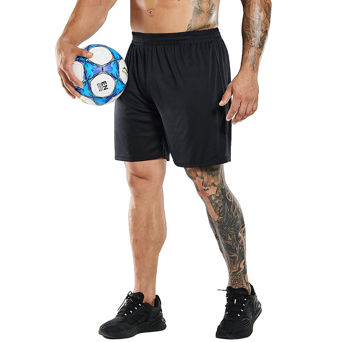 MIER Men's Quick-Dry Athletic/Soccer/Basketball Shorts Without Pockets No Liner Running Workout Training Active Shorts, Black, XL