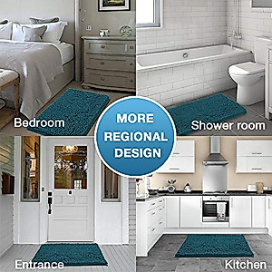 Flamingo P Bath Rug for Bathroom 20x32 Non Slip Bathroom Rug Water Absorbent Washable Rug Mat for Indoor Extrance Feature Extra Thick Bouncy Fluffy Chenille, Dark Teal - 20" x 32"