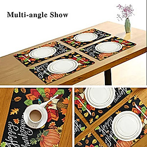 Wusikd Happy Thanksgiving Pumpkin Turkey Sunflower Placemats Set of 4 Table Mat Autumn Leaf Place Mat Non Slip Stain Heat Resistant Double-Sided Print 12" x 18" Dining Home Kitchen Table Decoration