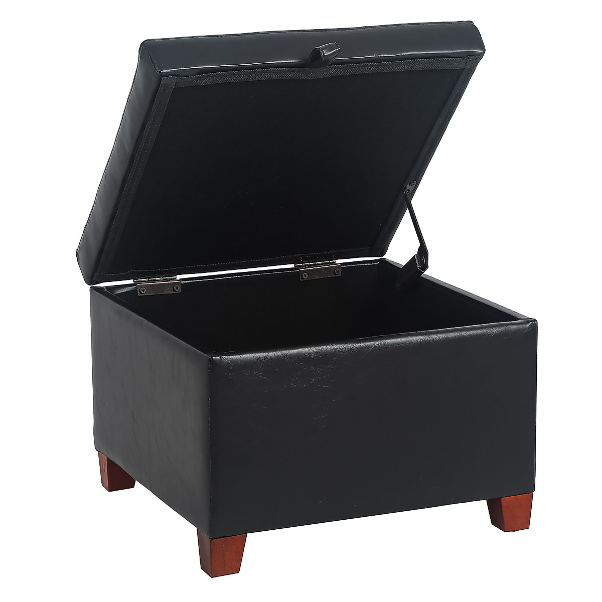 Asense 17 Inch Square Storage Ottoman,Small Foot Rest Stool for Couch, Faux Leather Upholstered Footstool Cube for Entryway Bedroom Living Room, Black