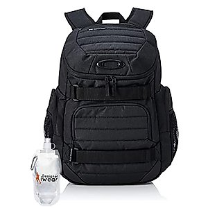 Oakley Men's 30L Enduro 3.0 Big Black Backpack for Hiking Backpacking Camping Traveling + BUNDLE with Designer iWear Collapsible Water Bottle with Carabiner