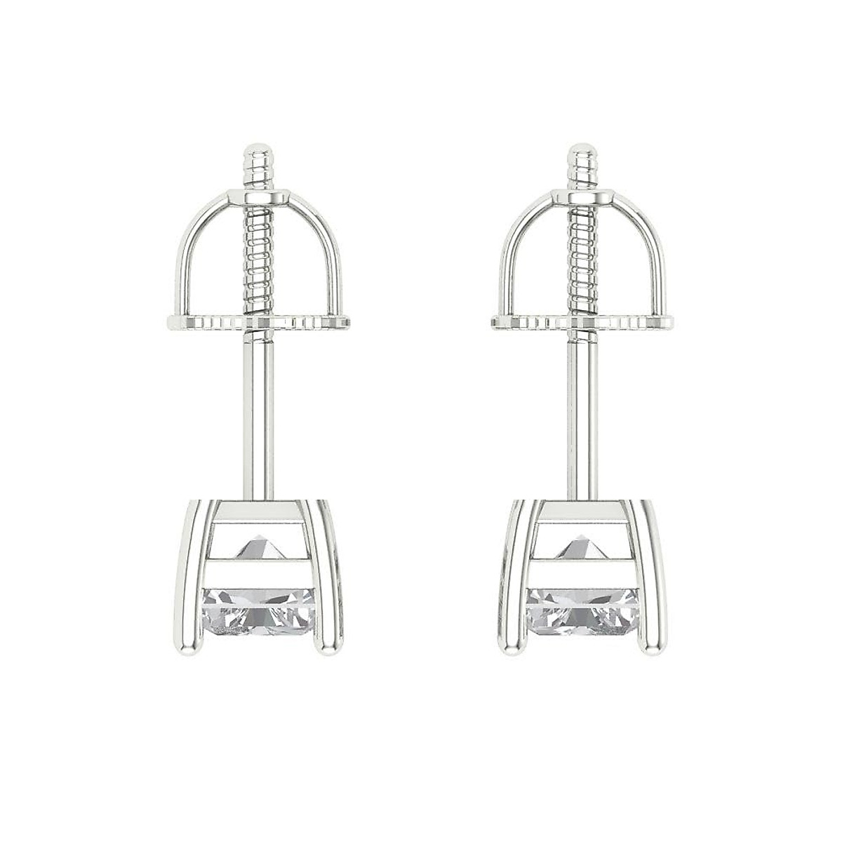Clara Pucci 2 ct Brilliant Emerald Cut Solitaire Studs Clear Simulated Diamond 14k White Solid Gold Earrings Screw back
