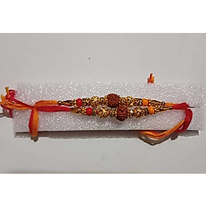 Rakhi for Brother Rakhi Set of 2 SINGLE RUDRAKSH WITH RINGS AND GOLDEN BEED Thread Bracelet for Bhai Bhaiya- Indian Rakhi Raksha Bandhan Festival gift for your loving Brother/Sibling , Family Member