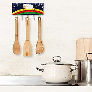 Bed Time Sheep Rainbow Night Mail Holder Organizer and Key Hooks PU Front, Self Adhesive Key Rack with 5 Hooks Perfect for Entryway, Hallway，Bathroom ，Kitchen