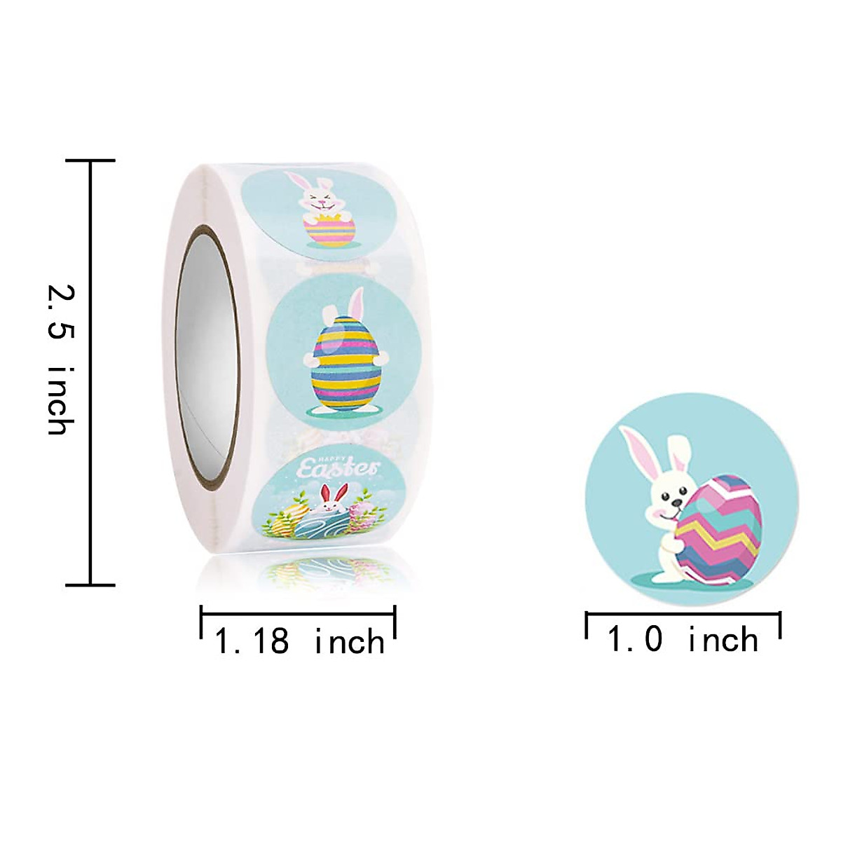 Happy Easter Stickers 500Pcs 1.0 Inch Easter Label Stickers with 8 Style Happy Easter Egg Bunny Rabbit Design Self-Adhesive Seal Sticker Roll for Envelope Gift Box Cards Easter Party Decorations