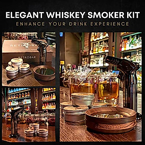 Cocktail Smoker Kit with Torch - Drink Smoker Infuser Kit - Torch Lighter, Chimney Drink Smoker for Whiskey, Bourbon, Stainless Steel Mesh, 4 Wood Chips - Home Bar Must Haves & Accessories (No Butane)