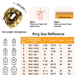 U7 Men's Punk Animal Signet Ring 18K Gold Plated Vintage Enamel Black Retro Tiger Head Ring -Size 13