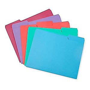 Blue Summit Supplies Gem Tone File Folders, 1/3 Cut Tab, Letter Size, Assorted Colors, Great for Organizing and Easy File Storage, 100 Per Box