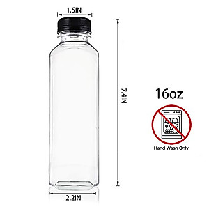 Cedilis 20 Pack 16oz Plastic Juice Bottles with Black Cap, Clear Reusable Containers with Lids, Great Disposable Bottles for Making Juice, Milk, Salad Dressing, Smoothie and Other Beverages
