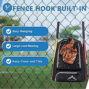 Himal Outdoors Baseball Bag - Bat Backpack for Baseball, T-Ball & Softball Equipment & Gear for Adults | Holds Bat, Helmet, Gloves and Cleats | Shoes Compartment & Fence Hook