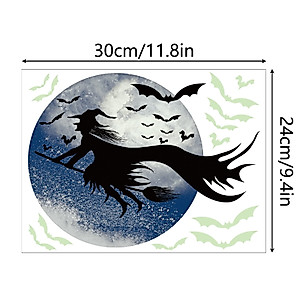 Halloween Decoration Sticker Glow in The Dark Bedroom Decals for Decoration Wall Sticker Visualization Luminous Stickers (Witch/Bats)