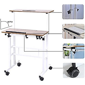 soges Adjustable Stand Up Desk 23.6 inches Computer Mobile Desk Workstation with Standing and Seating (Oak)