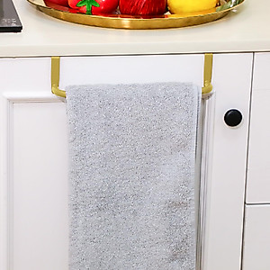 2 Pieces Metal Towel Bar Kitchen Cabinet Towel Rack Strong Steel Towel Bar Rack for Hanging on Inside or Outside of Doors, Home Kitchen Bathroom, Hand Towels, Dish Towels and Tea Towels (Gold)