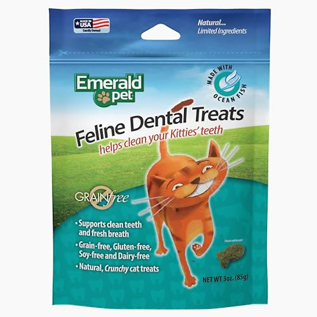 Feline Dental Treats — Tasty and Crunchy Cat Dental Treats Grain Free — Natural Dental Treats to Clean Cat Teeth, Freshen Cat Breath, and Reduce Plaque and Tartar Buildup — Ocean Fish Treats, 3 oz