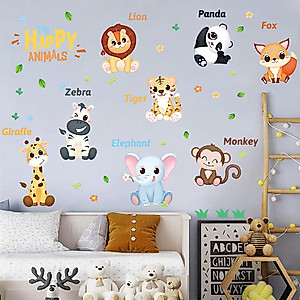 Supzone Cartoon Animal Wall Decal Jungle Animals Wall Stickers Monkey Lion Giraffe Wall Decor DIY Vinyl Mural Art for Kids Baby Nursery Playroom Bedroom Living Room Home Decoration