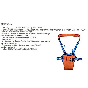 Toddler Baby Walking Harness Assistant Belt Kids Handheld Learning Walk Helper Support Trainer Tool (Baby Walking Harness - Blue Orange, 6-14 Months)