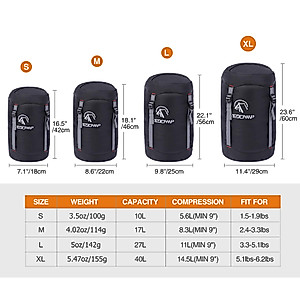 REDCAMP Nylon Compression Stuff Sack, Ultralight Sleeping Bag Compression Sack Great for Camping, Backpacking, Hiking, Black XL