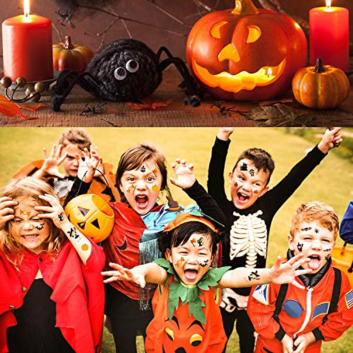 Halloween Temporary Tattoos for Kids, 100 Assorted Waterproof Cute Pumpkin Tattoos Stickers for Kids and Children Party Favors