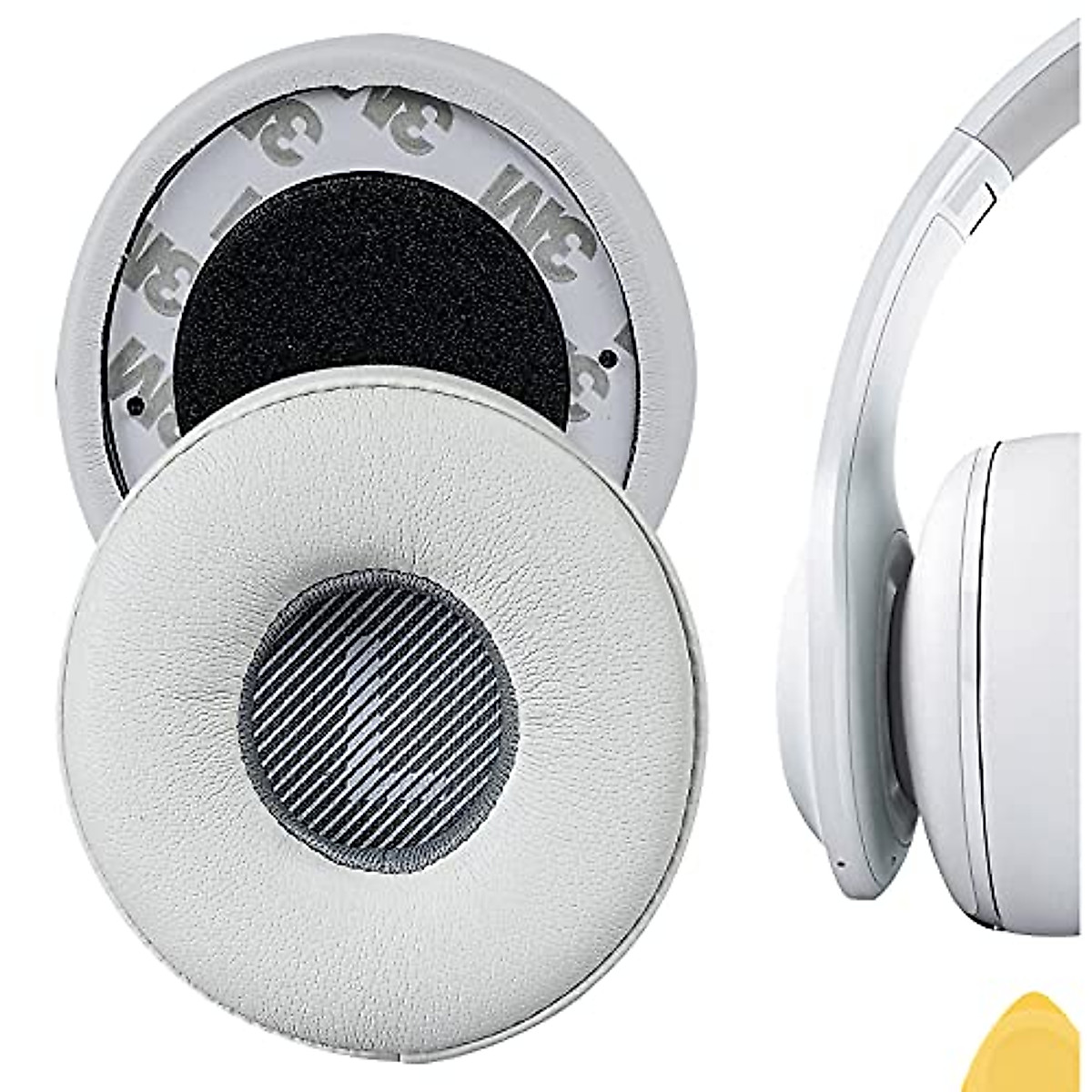 Geekria QuickFit Protein Leather Replacement Ear Pads for JBL Everest 300, V300BT Headphones Ear Cushions, Headset Earpads, Ear Cups Repair Parts (White)