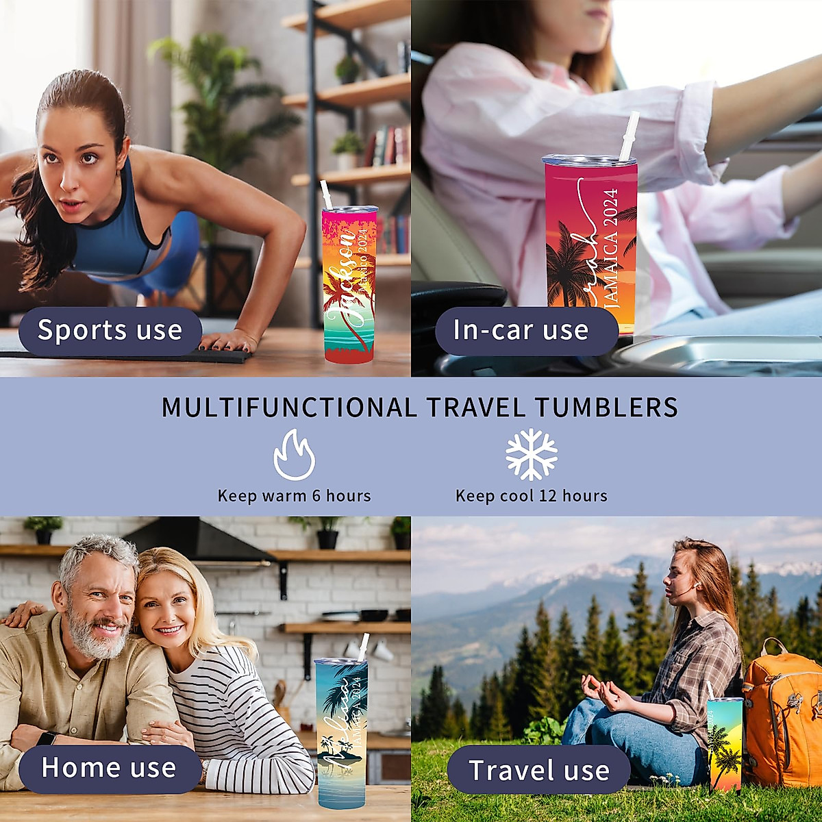 Personalized Family Vacation Tumblers With Name, Custom Palm Tree Beach Skinny Coffee Tumbler, Girls Trip Cups With Lid And Straw, Customized Group Destination Vacation Matching Cup