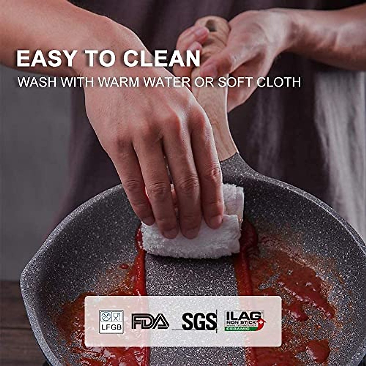 JEETEE Pots and Pans Set Nonstick, Induction Granite Coating Cookware Sets 4 Pieces with Frying Pan, Saucepan, PFOA Free, (Grey, 4pcs Cookware Set)