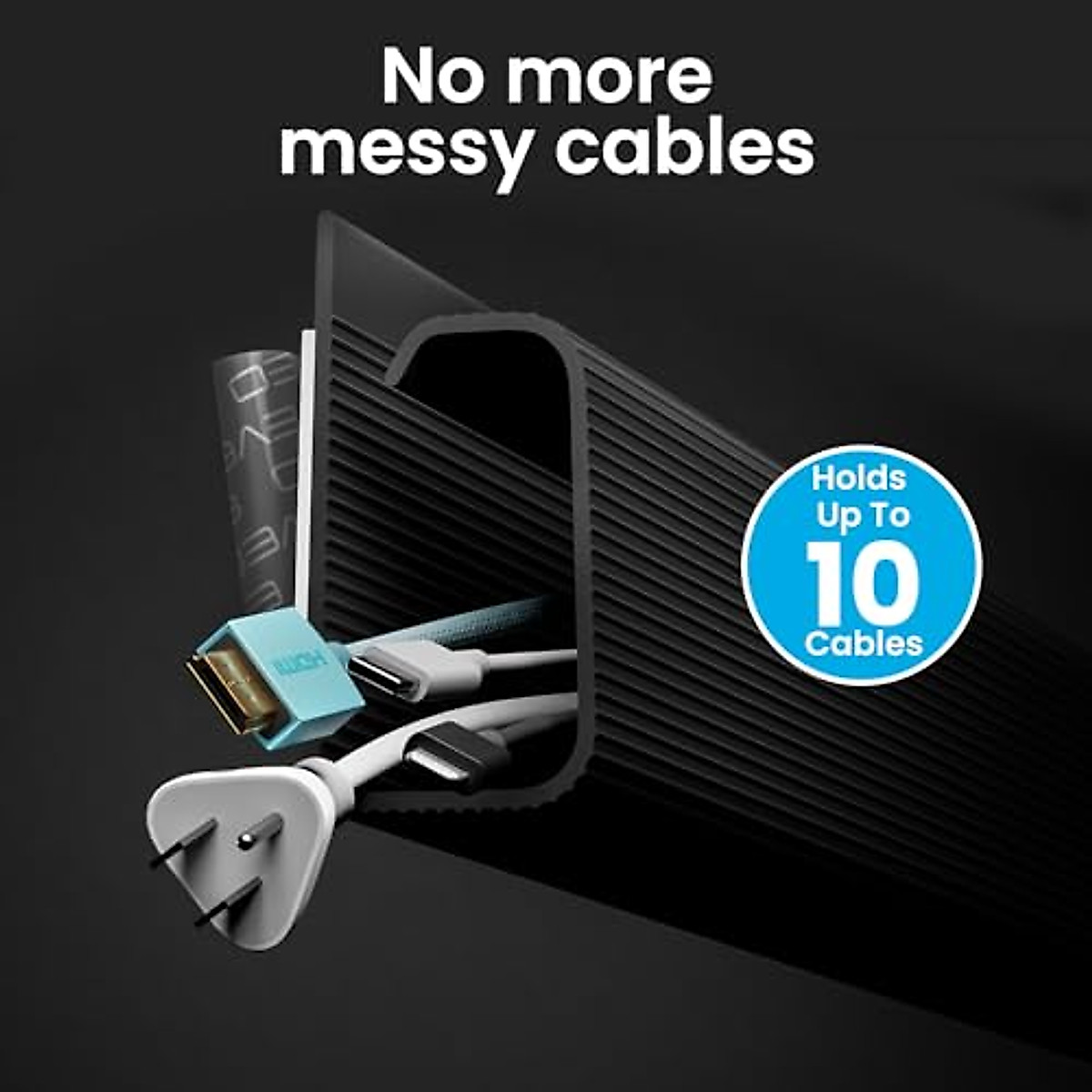 EVEO Cable Management Under Desk Kit (12 Units) - Under Desk Cable Management Cord Cover, Cable Hider Cord Management Under Desk Cable Organizer Cord Organizer Tray - 96''J Channel 24X16 - Black