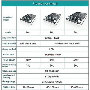 XENITE 10L/20L/50L Digital Display Lab Magnetic Stirrer，50-1500Rpm，23H/ 59Min/ 59Sec，Can Be Rotated Forwards and Backwards，with Stir Bar,20L