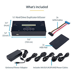 StarTech.com 1:1 Standalone Hard Drive Duplicator and Eraser, SAS/SATA HDD/SSD Cloner/Copier, Hard Drive Duplicator/Sanitizer, Harddisk/Harddrive Wiper, LCD, Toolless, TAA Compliant (SATSASDUPE11)