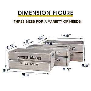 LEKUAIJIA Wooden Crates with Handle,Set of 3 Decorative Wooden Crates for Storage Display,Storage Containers with Log Cut for Bedroom,Livingroom,Office,Kitchen,Etc