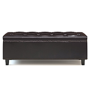 SIMPLIHOME Heatherton 48 Inch Wide Traditional Rectangle Storage Ottoman in Tanners Brown Vegan Faux Leather, For the Living Room and Bedroom