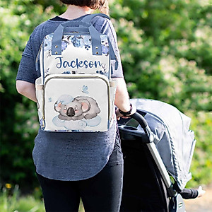 M YESCUSTOM Custom Bear Diaper Bag with Name, Personalized Cute Koala Mommy Nursing Bags Lavender Floral 's Multifunction Backpack Travel Bag with Large Capacity, Holiday Gift for Women New Mom