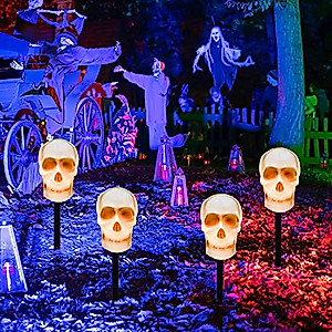 C7 Halloween Skull Pathway Stake Lights, 7 Ft Halloween Pathway String Lights with 4 C7 Bulbs, Stake, Halloween Decorations Driveway Markers Lights for Outdoor Holiday Garden Walkway Party Lighting