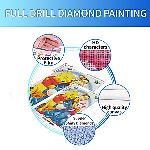 DIY 5D Diamond Painting by Number Kits for Adults and Kids, 16"X12" WINI The Poh Round Full Drill Crystal Rhinestone Embroidery Cross Stitch Arts Craft Canvas for Home Wall Decor