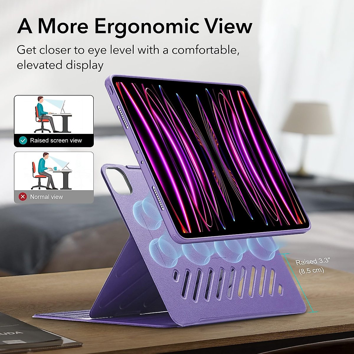 ESR for iPad Pro 12.9 Case (6th/5th Generation, 2022/2021), Removable Magnetic Cover, Adjustable Portrait/Landscape Stand with Raised Display View, 9 Standing Angles, Shift Series, Purple