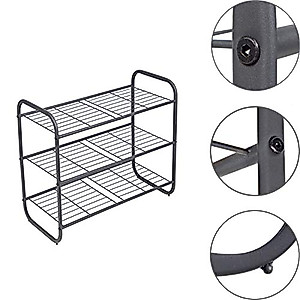 MAX Houser 3-Tier Metal Shoe Rack, Free Standing Shoe Storage Organizer, Wire Grid Shoe Tower for Closet Bedroom, Entryway, Gunmetal