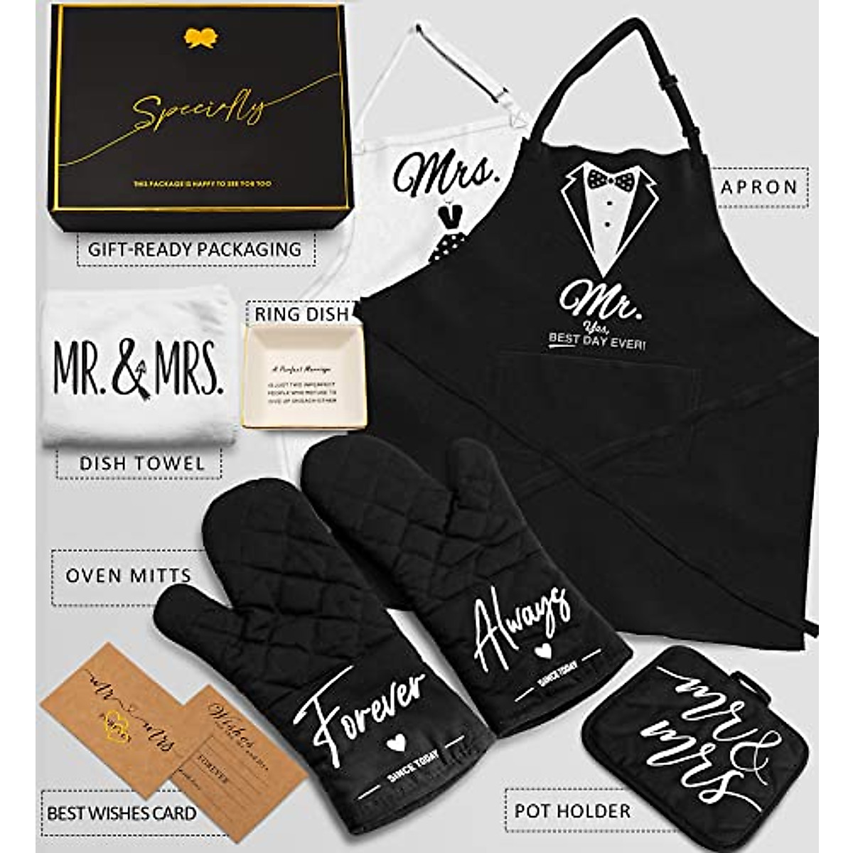 Wedding Gifts Engagement Gifts for Couples Mr and Mrs Aprons for Couples Gifts, Bridal Shower Gift Anniversary Christmas Gifts for Couple Mr and Mrs Gifts, 8 Pack Kitchen Cooking Apron Gift Set