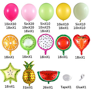 149pcs Fruit Balloon Garland Arch Kit Pink Yellow Green Balloons with Mixed Waterlemon Pineapple Mylar Foil Balloons for Twotti Fruity Party Decorations 2nd Birthday Party Summer Supplies
