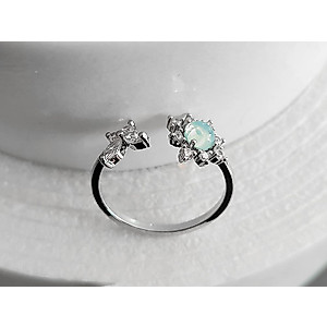 Plum Blossom and Butterfly Crystal Open Band Ring for Women White Gold Plated Statement Expandable Adjustable Dainty Cute Animal Finger Rings Comfort Fit Delicate Jewelry (Silver)