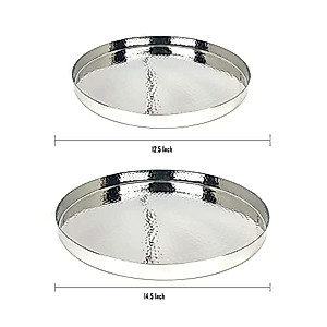 Silver Handmade Hammered Serving Trays Charge Plate Set 14.5 & 12.5 Inch