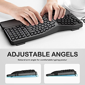 TANNSEN Backlit Wireless Ergonomic Keyboard USB Split Keyboard with Wrist Rest and Comfortable Typing, 104 Keys, 10 Shortcuts for Windows, Mac and Laptop PC Computer